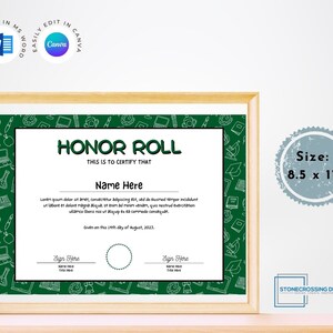 Editable Certificate of Honor Roll. Recognizing Academic Excellence ...