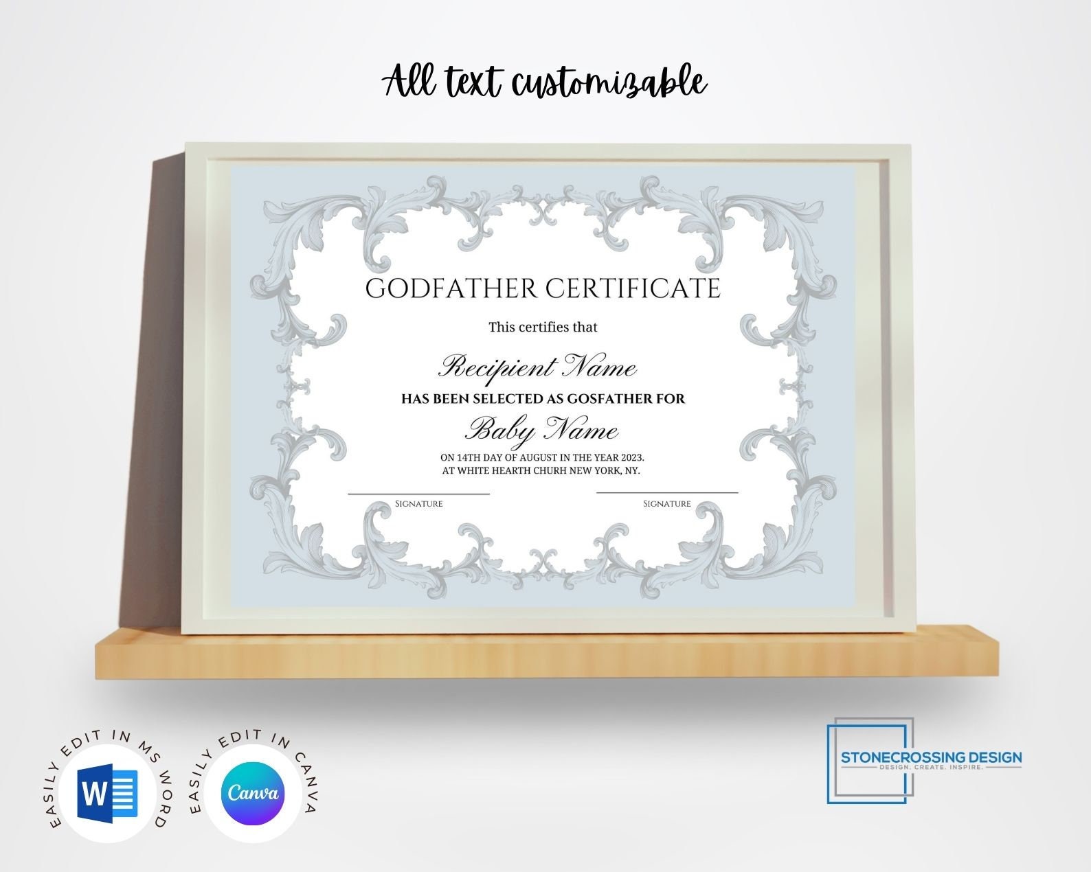 Editable Certificate of Godparents. Printable Certificate. Editable ...