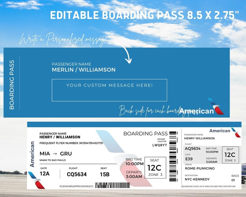 Editable Airline Boarding Pass Ticket Template. Surprise Trip - Etsy Editable Airline Boarding Pass Ticket Template. Surprise Trip - Etsy