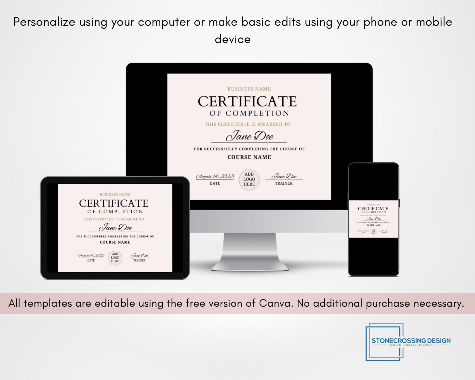 Editable Certificate of Completion Template. Award Template. Printable ...