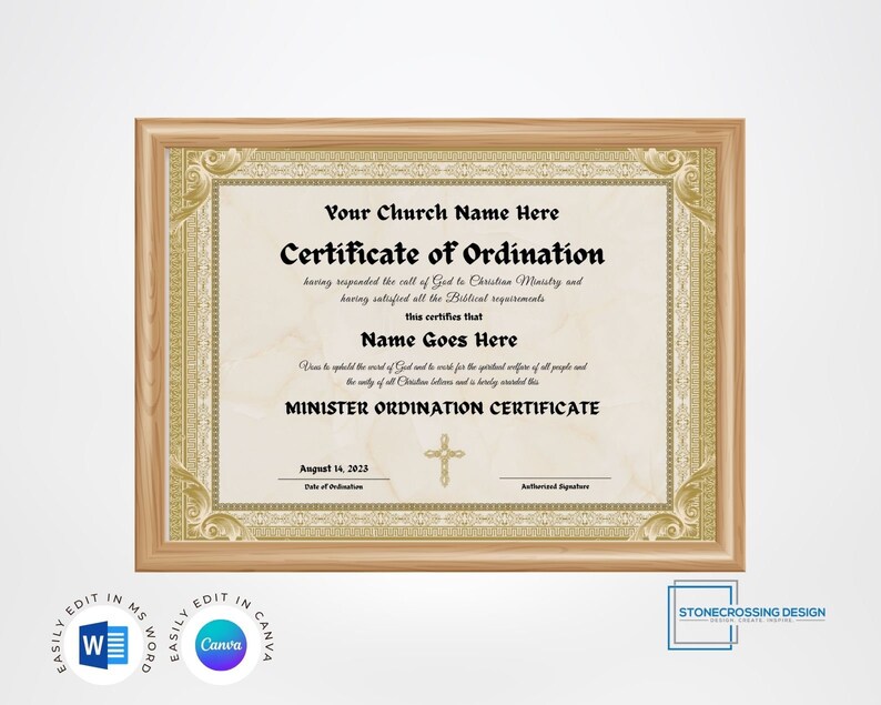 Editable Certificate of Ordination Template. Ordained Minister ...