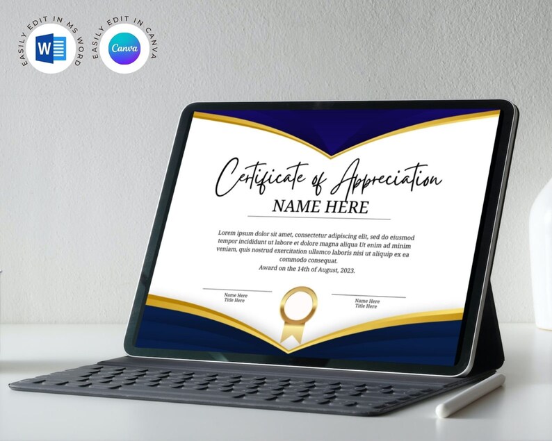 Editable Certificate of Appreciation. Award Template. Printable ...