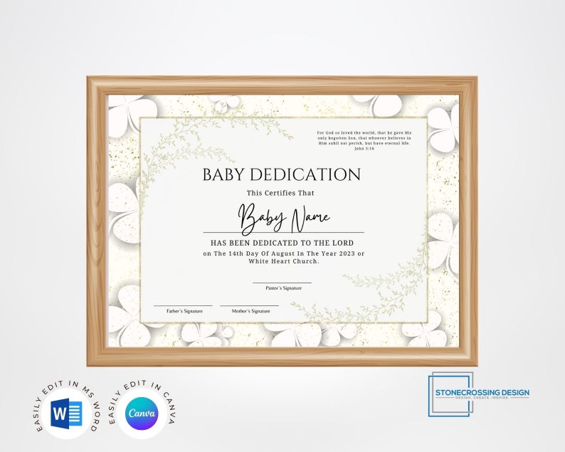 Editable Certificate of Baby Dedication Template. Child Dedication ...