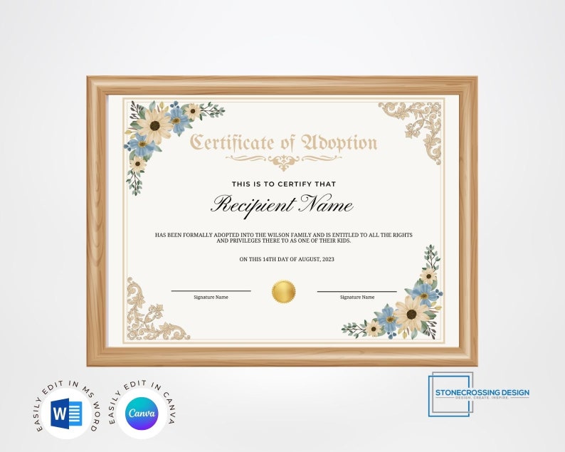 Editable Certificate of Adoption Template. Adoption Certificate ...
