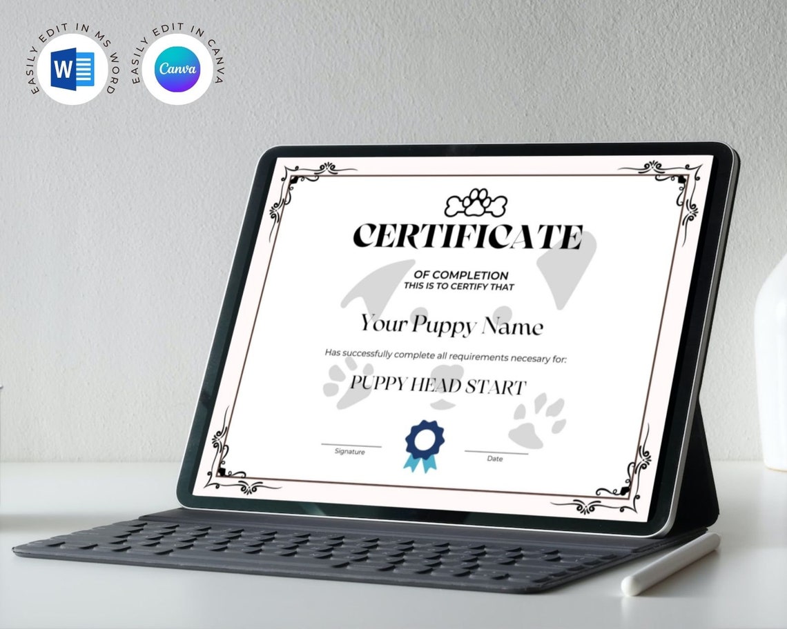 Editable Certificate of Completion Template. Award Template. Printable ...