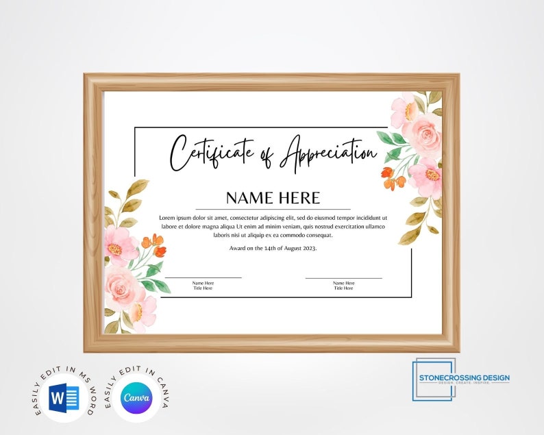 Editable Certificate of Appreciation. Award Template. Printable ...