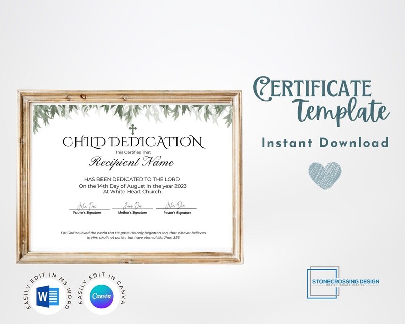 Editable Certificate of Child Dedication Template. Child Dedication ...