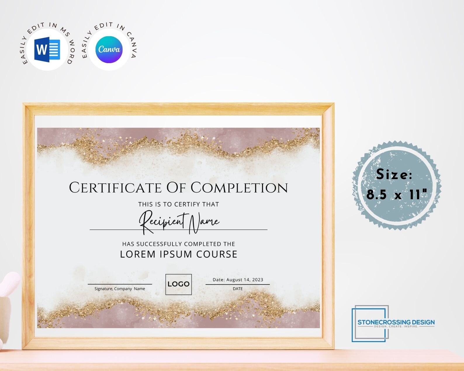 Editable Certificate of Completion Template. Award Template. Printable ...