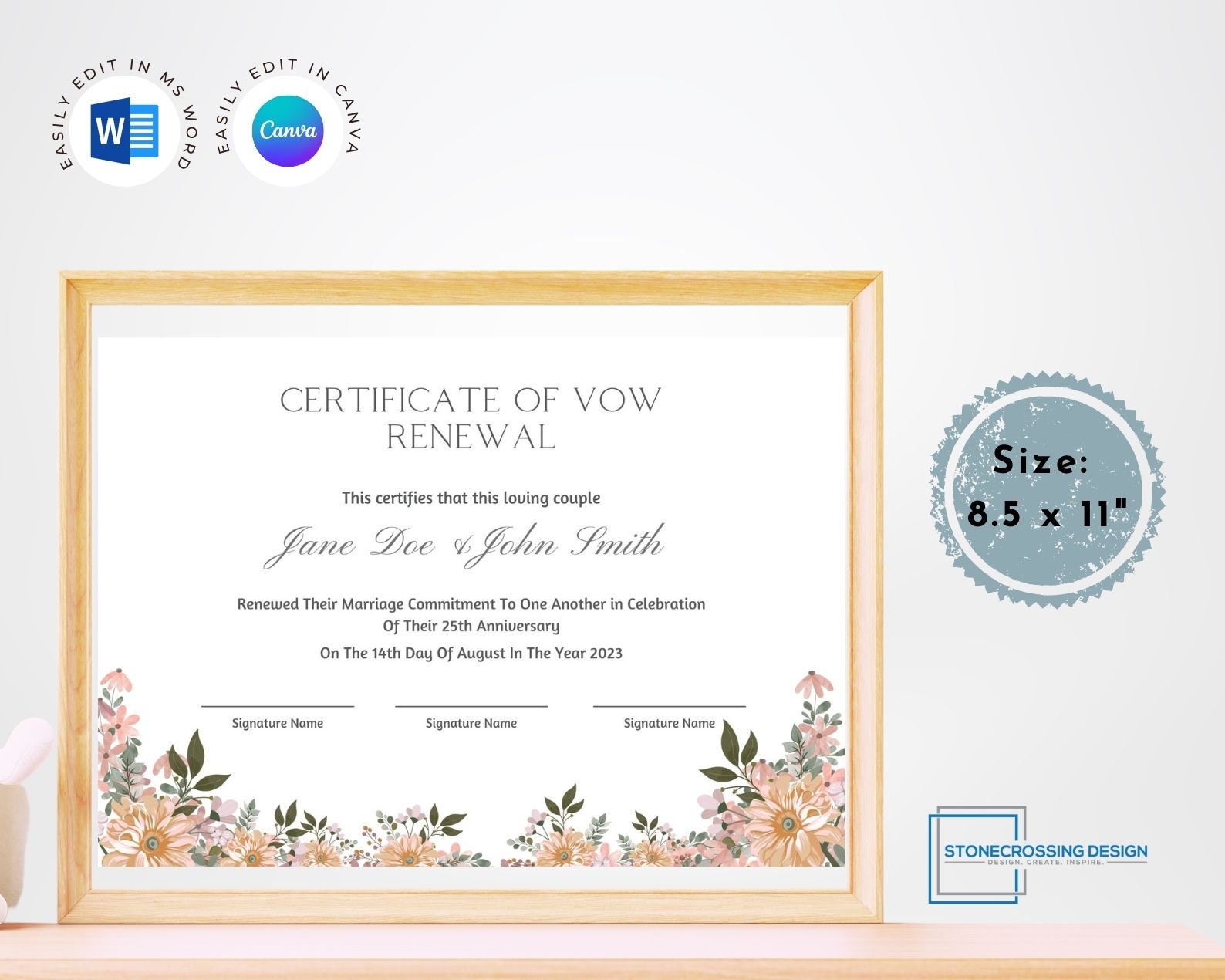 Editable Certificate of Vow Renewal Template. Marriage - Etsy
