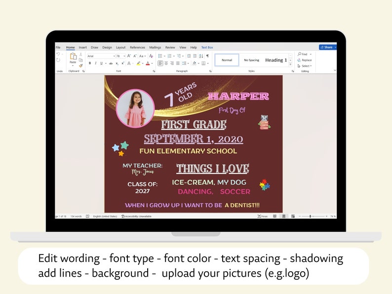 Editable First Day of School Template. School Certificate. - Etsy