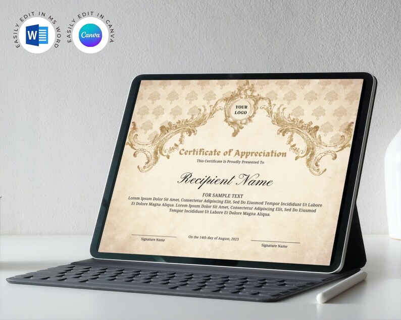 Editable Certificate of Appreciation. Award Template. Printable ...