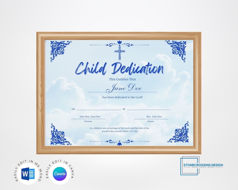 Editable Certificate of Child Dedication Template. Child Dedication ...