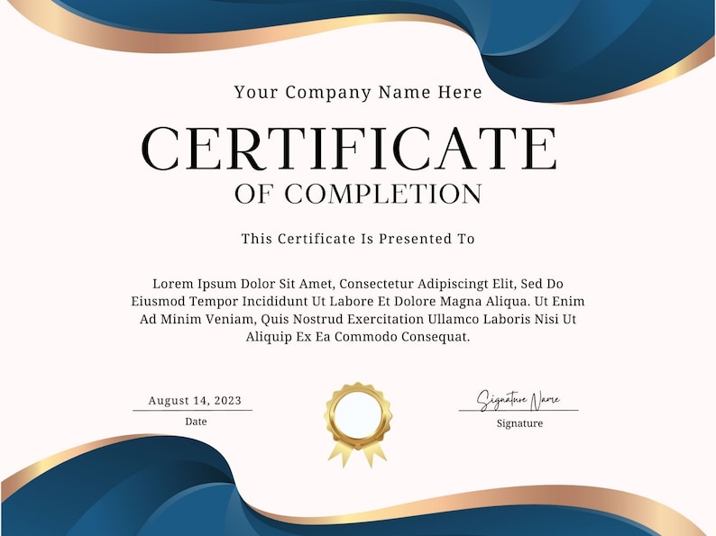 Editable Certificate of Completion Template. Award Template. - Etsy