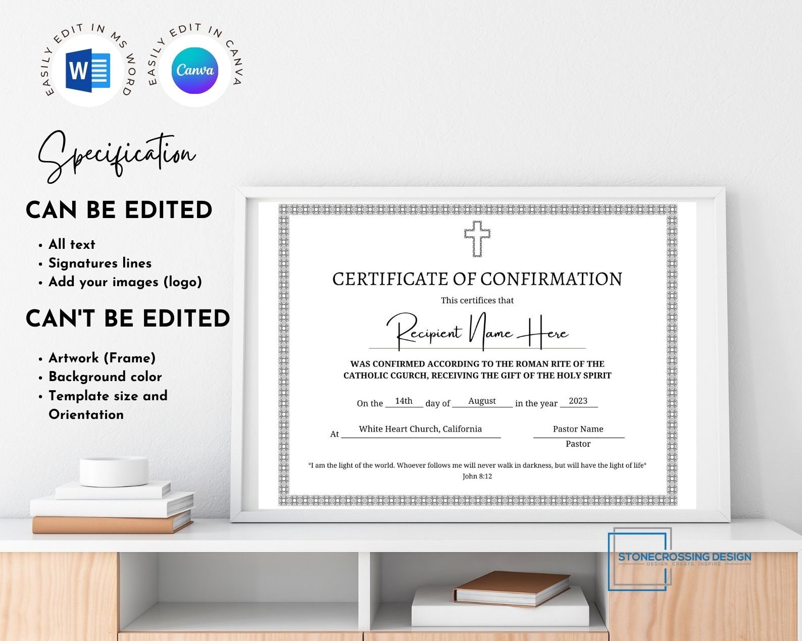 Editable Certificate of Confirmation. Celebrating a Sacred - Etsy México