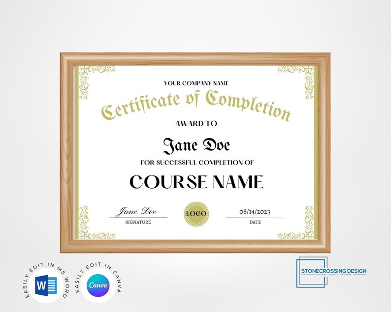 Editable Certificate of Completion Template. Award Template. Printable ...