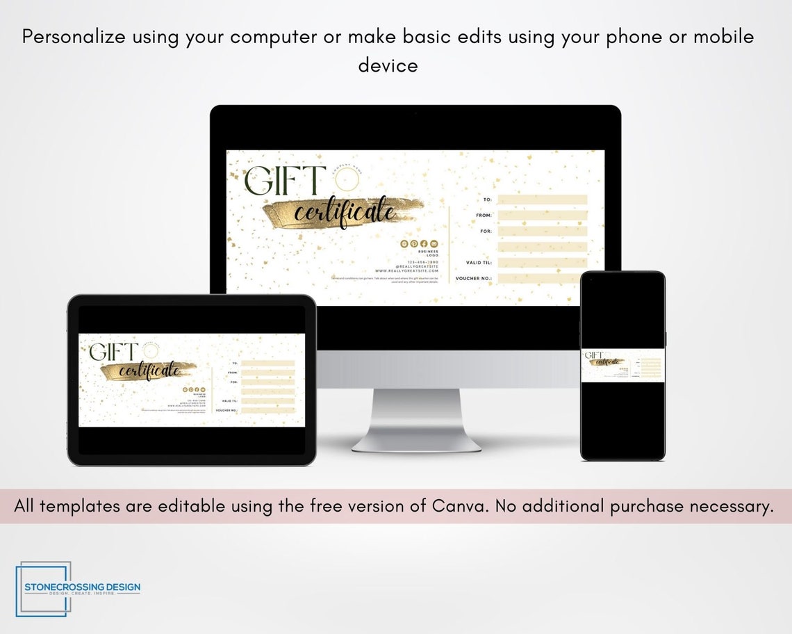 Customizable Canva Gift Certificate Template | Editable Digital Voucher ...