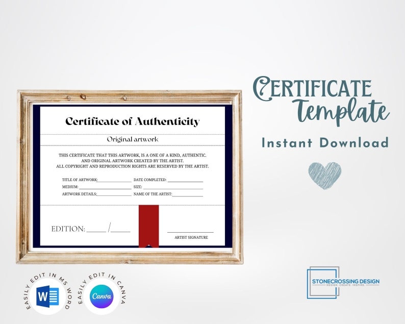 Editable Certificate of Authenticity Template. Authenticity Certificate ...
