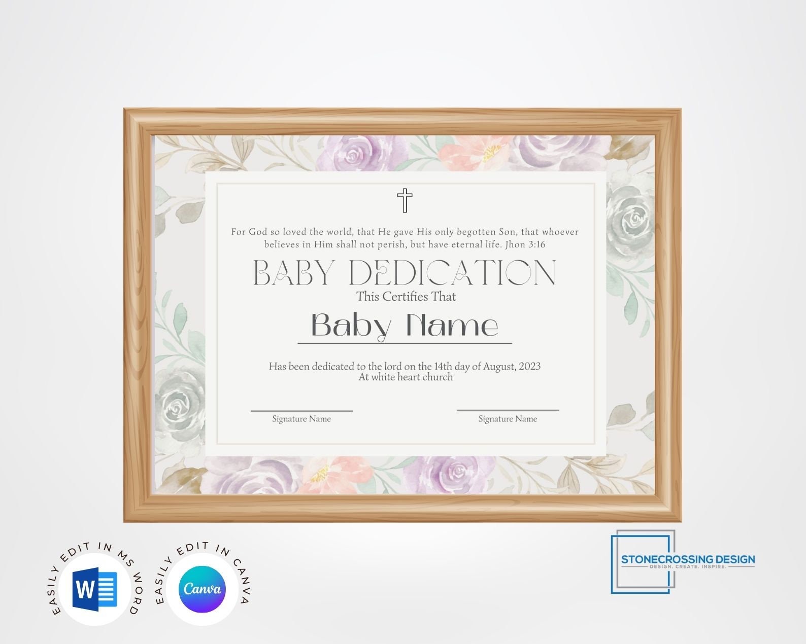 Editable Baby Dedication Template. Baptism. Printable Certificate ...