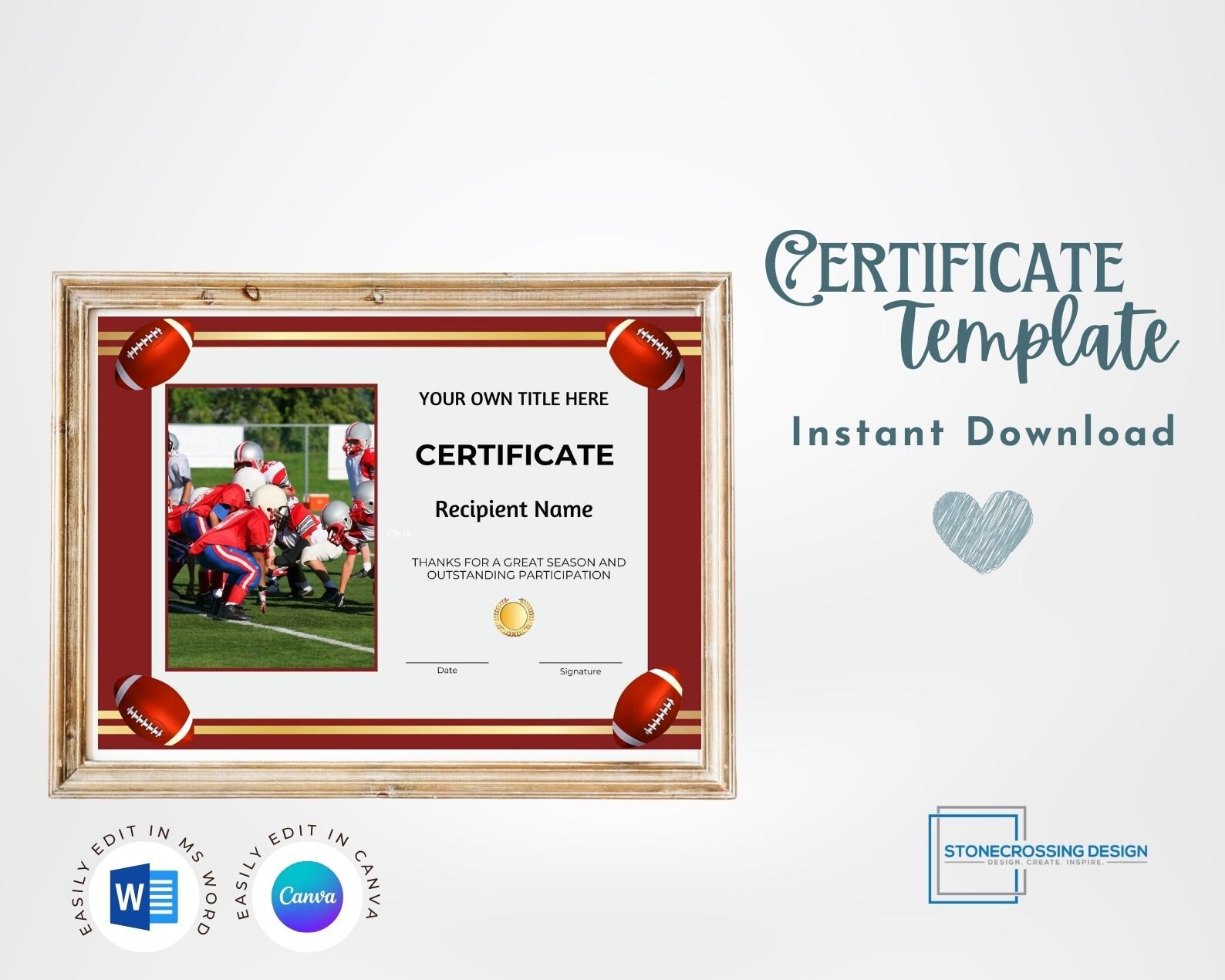 Editable Football Sports Certificate Template With Photo. Award. Trophy ...