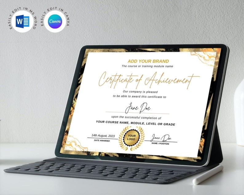 Editable Certificate of Achievement Template. Award Template. - Etsy