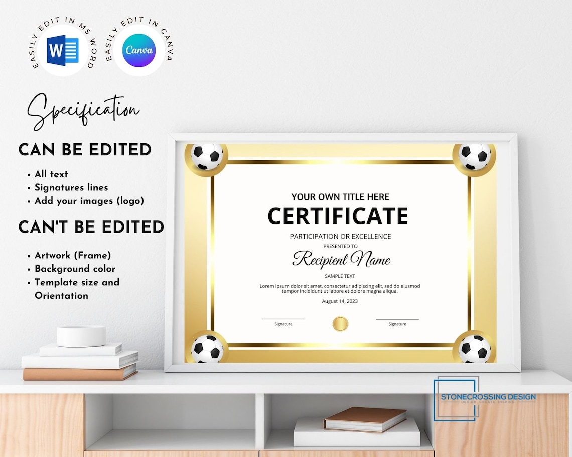Editable Soccer Sports Certificate Template With Photo. Award. Trophy ...