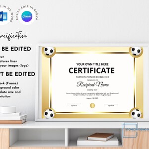 Editable Soccer Sports Certificate Template With Photo. Award. Trophy ...