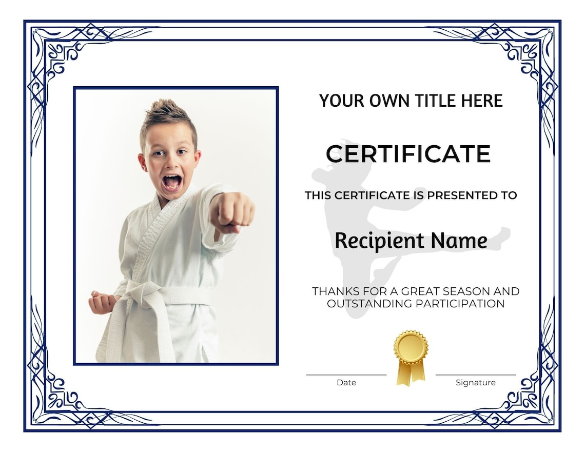 Editable Karate Martial Arts Certificate Template With Photo. - Etsy