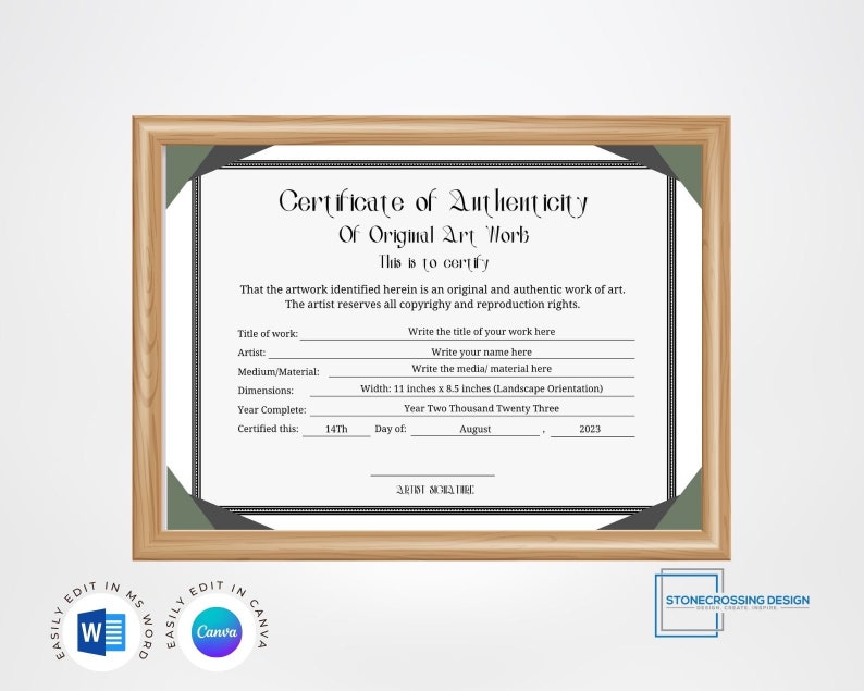 Editable Certificate of Authenticity Template. Authenticity Certificate ...