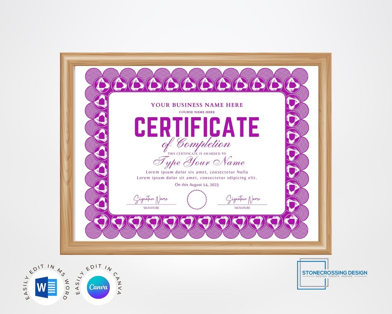 Editable Certificate of Completion Template. Award Template. Printable ...