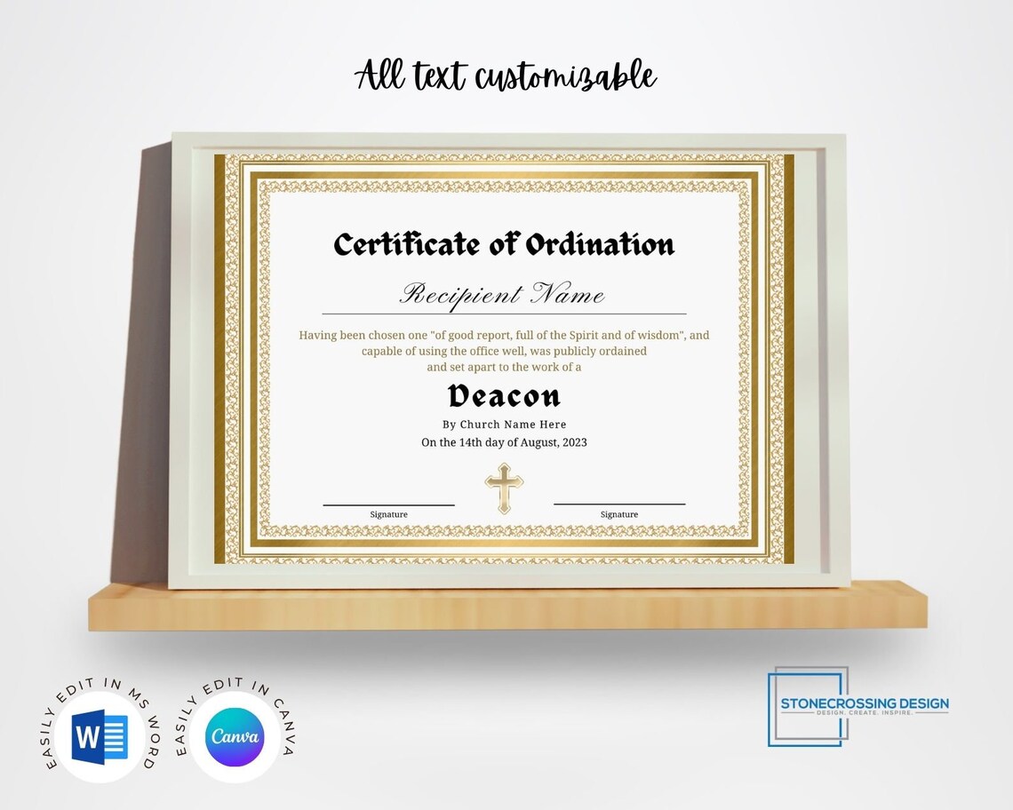 Editable Certificate of Ordination Template. Ordained Minister ...