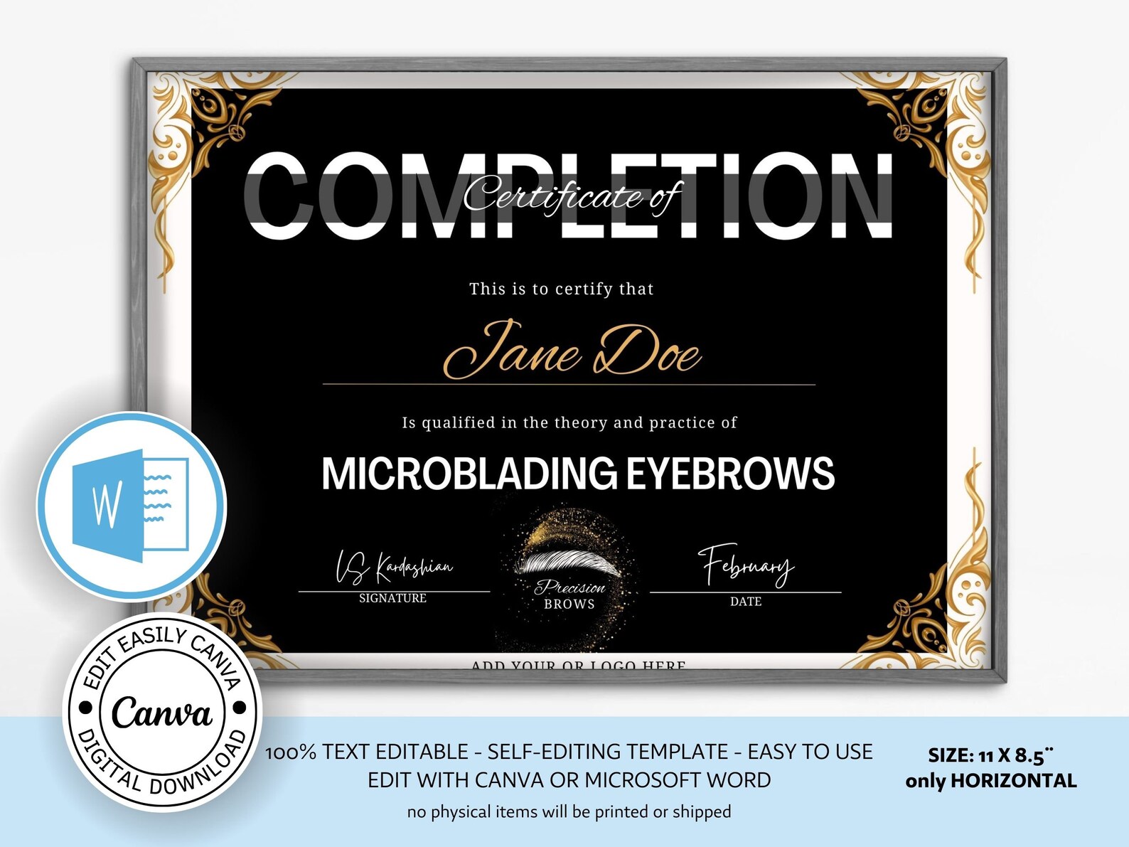 Editable Certificate of Completion Template. Award Template. - Etsy