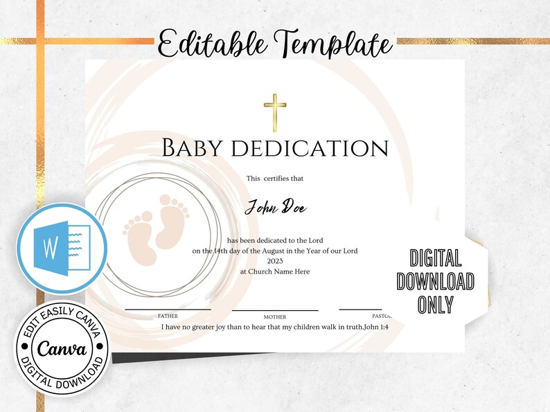 Editable Certificate of Baby Dedication Template. Child - Etsy
