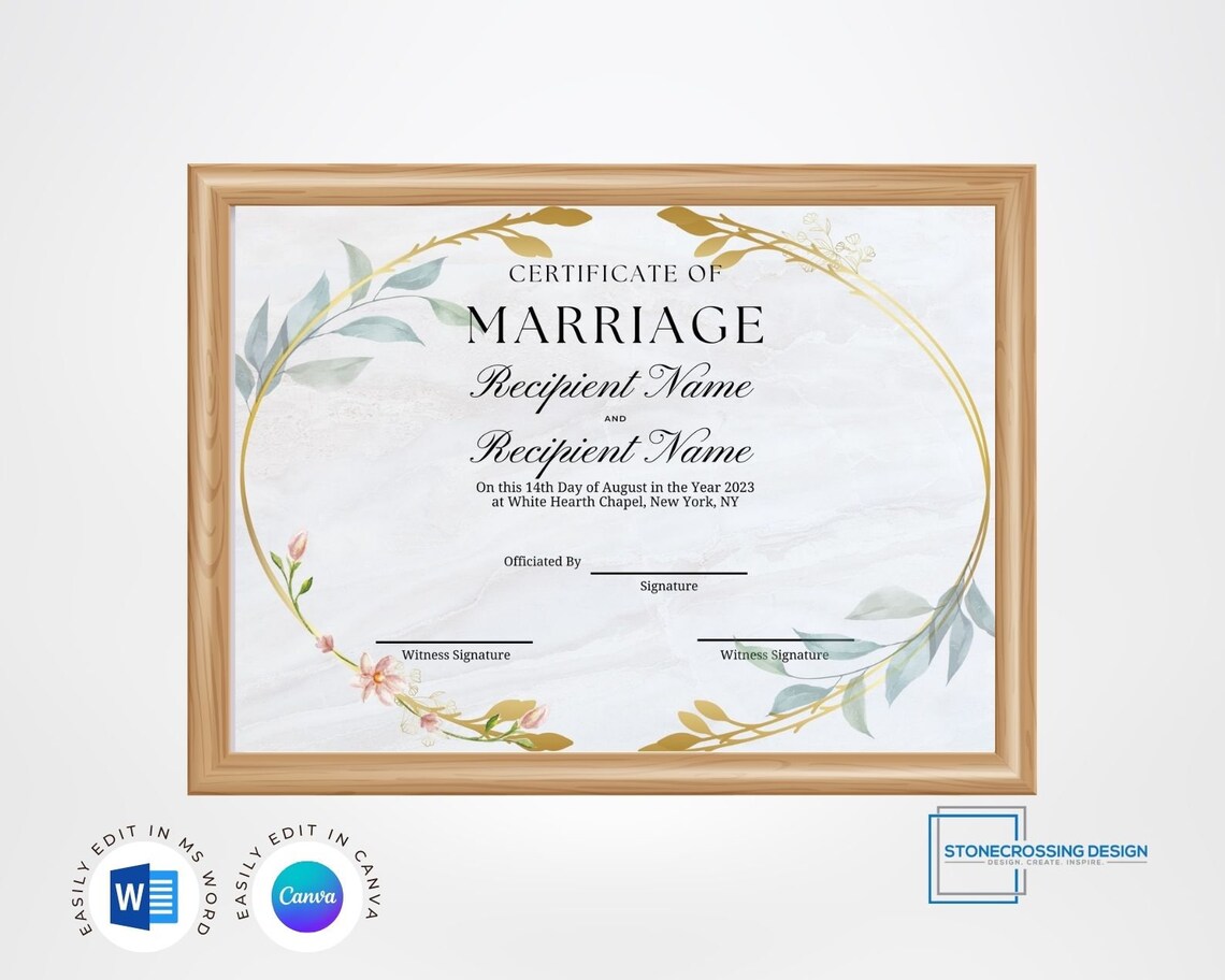 Editable Certificate of Marriage Template. Marriage License. Printable ...