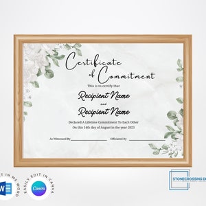 Editable Certificate of Commitment. Editable With Canva or Microsoft ...
