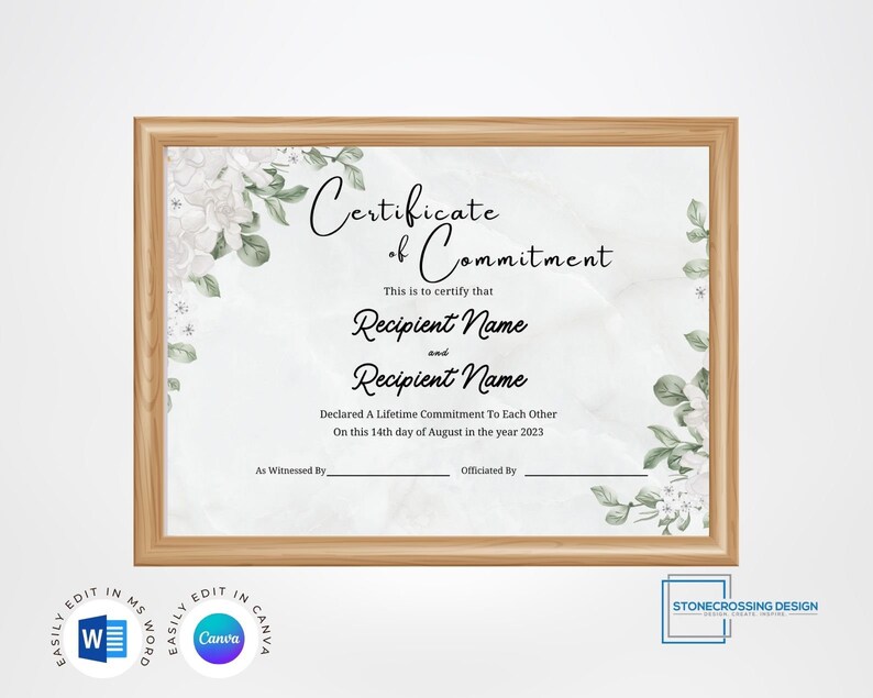 Editable Certificate of Commitment. Editable With Canva or Microsoft ...