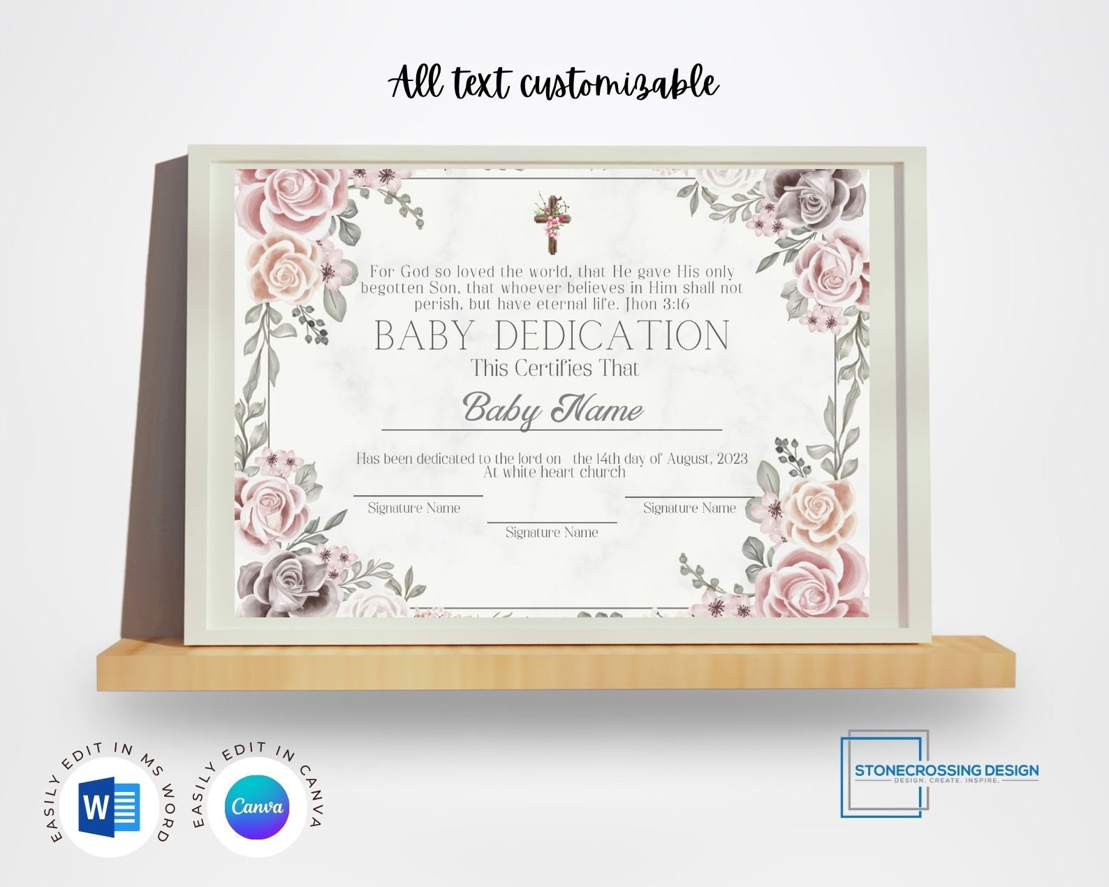 Editable Baby Dedication Template. Baptism. Printable Certificate ...