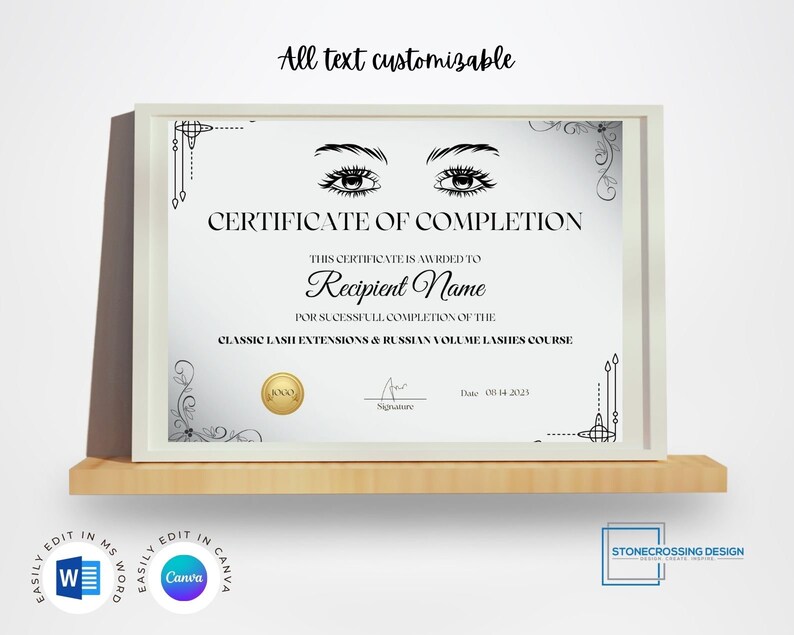 Editable Certificate of Completion Template. Award Template. Printable ...