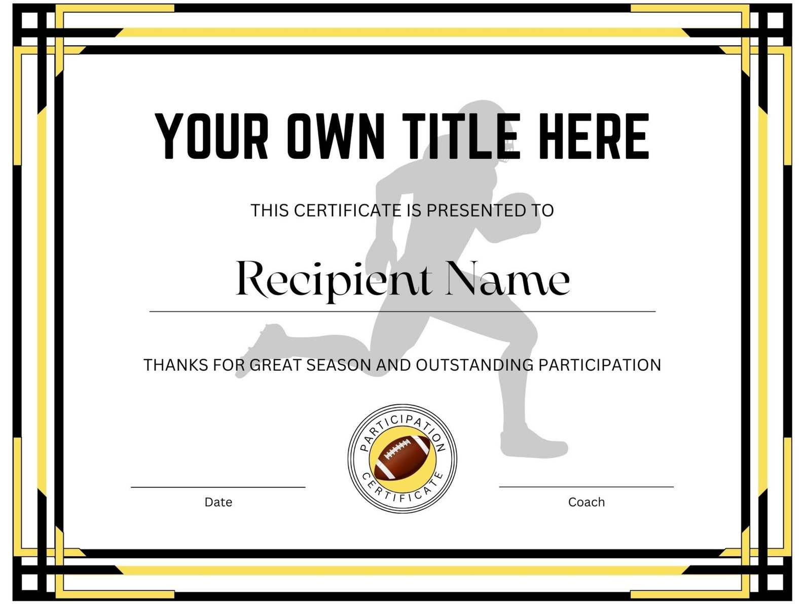 Editable Football Sports Certificate. Recognizing Sporting - Etsy