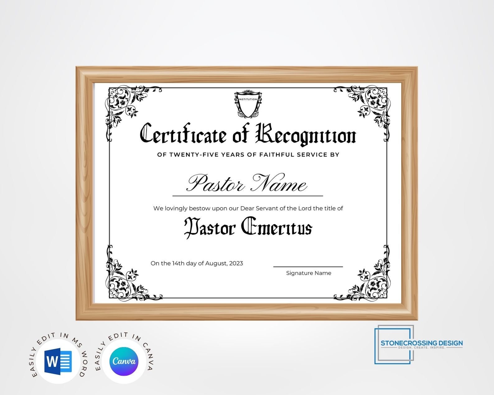 Editable Certificate of Recognition Template. Award Template. Printable ...