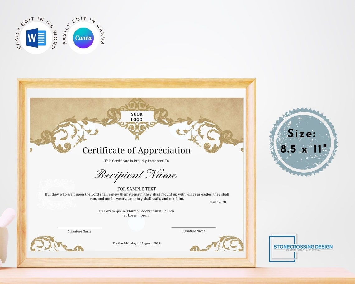 Editable Certificate of Appreciation. Award Template. Printable ...