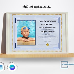 Editable Swimming Sports Certificate Template With Photo. Award. Trophy ...
