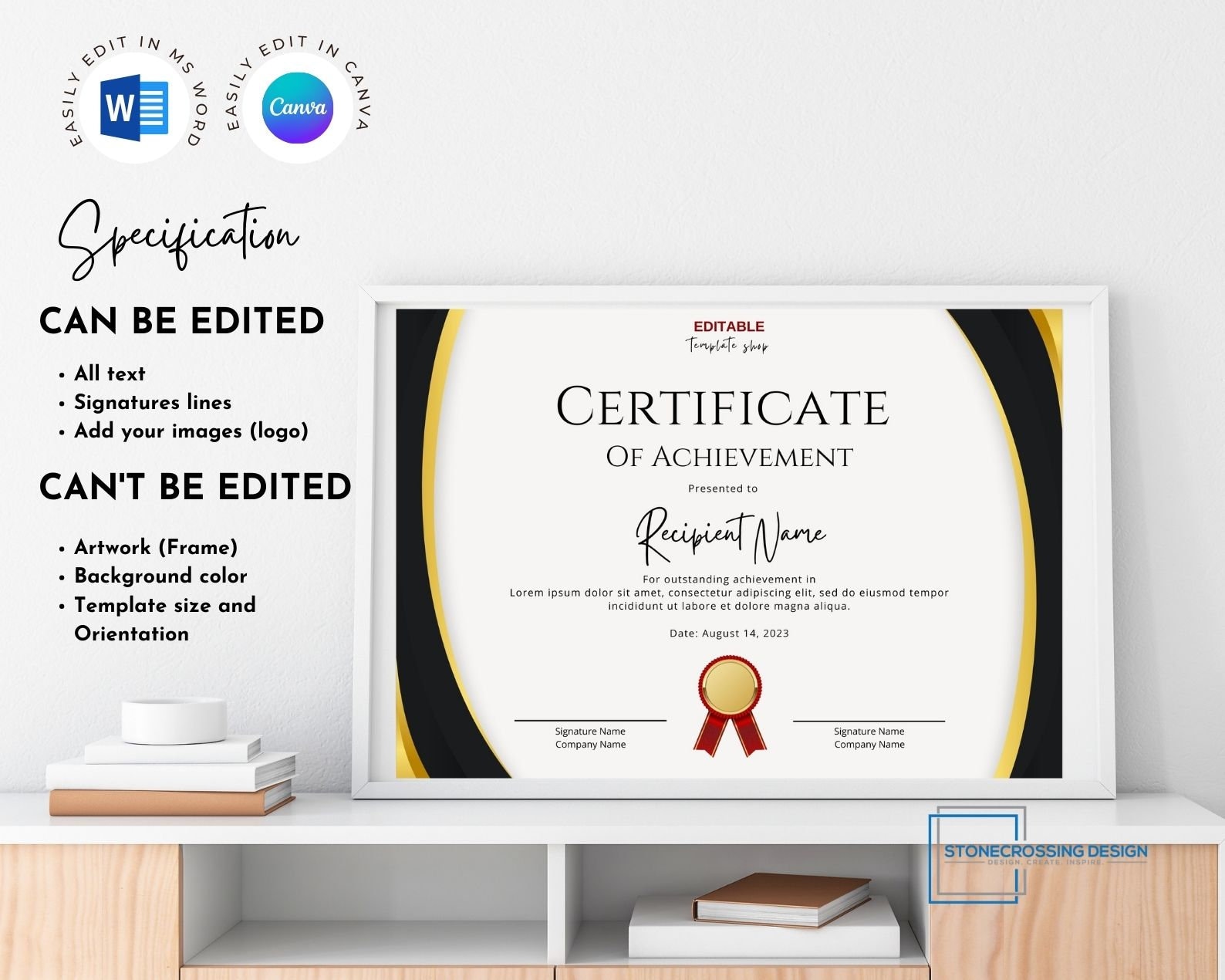 Editable Certificate of Achievement Template. Award Template. Printable ...