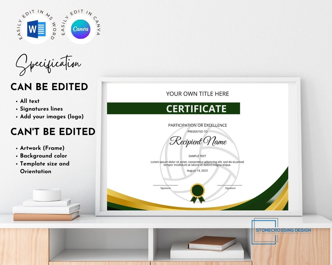 Editable Volleyball Sports Certificate Template With Photo. - Etsy
