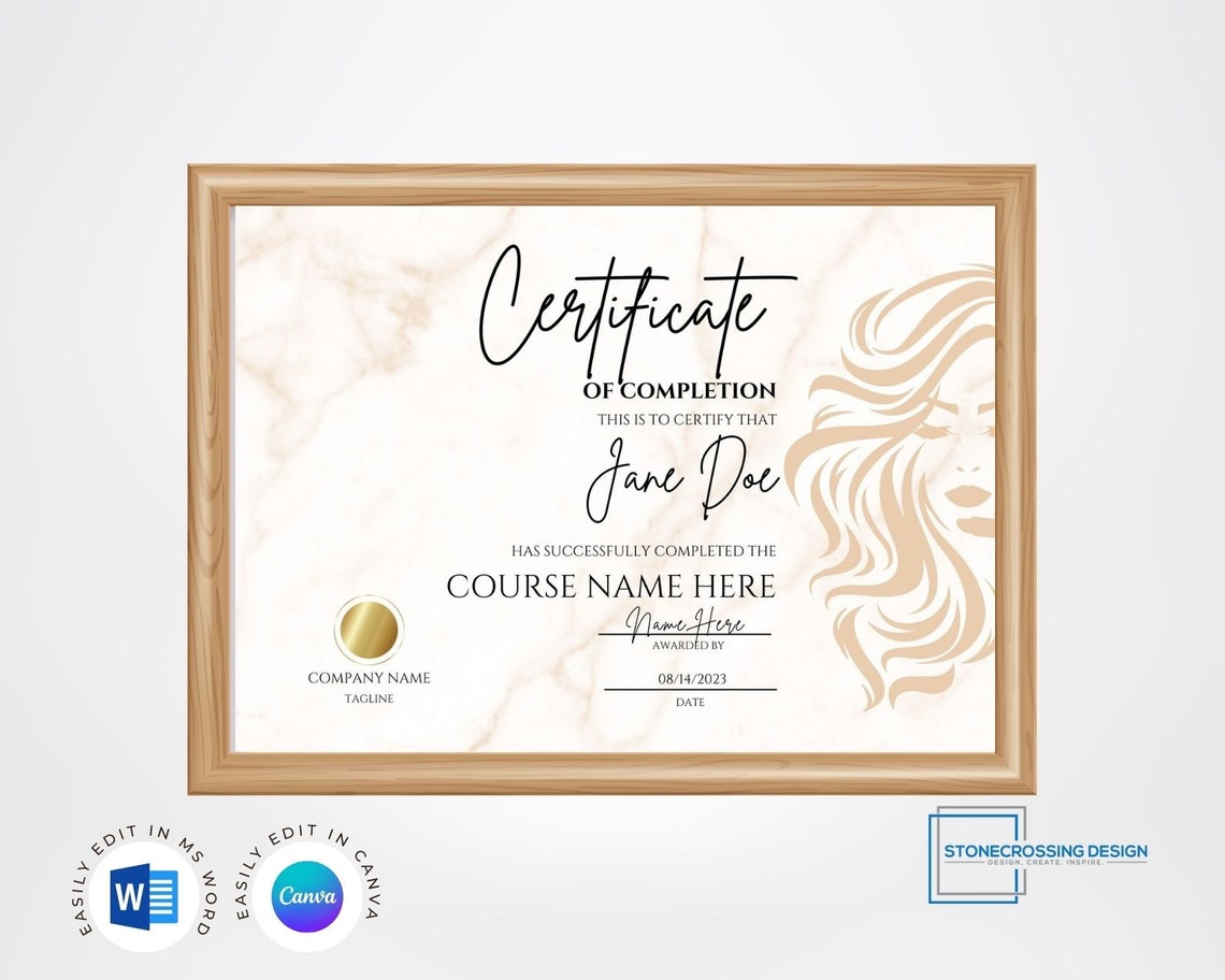Editable Certificate of Completion Template. Award Template. - Etsy