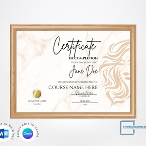 Editable Certificate of Completion Template. Award Template. Printable ...
