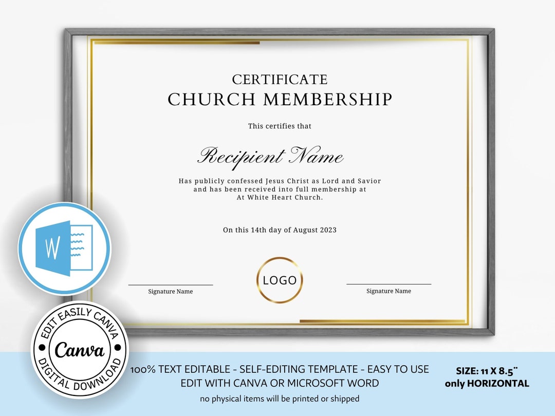 Editable Church Membership Certificate. Welcoming You to Our - Etsy