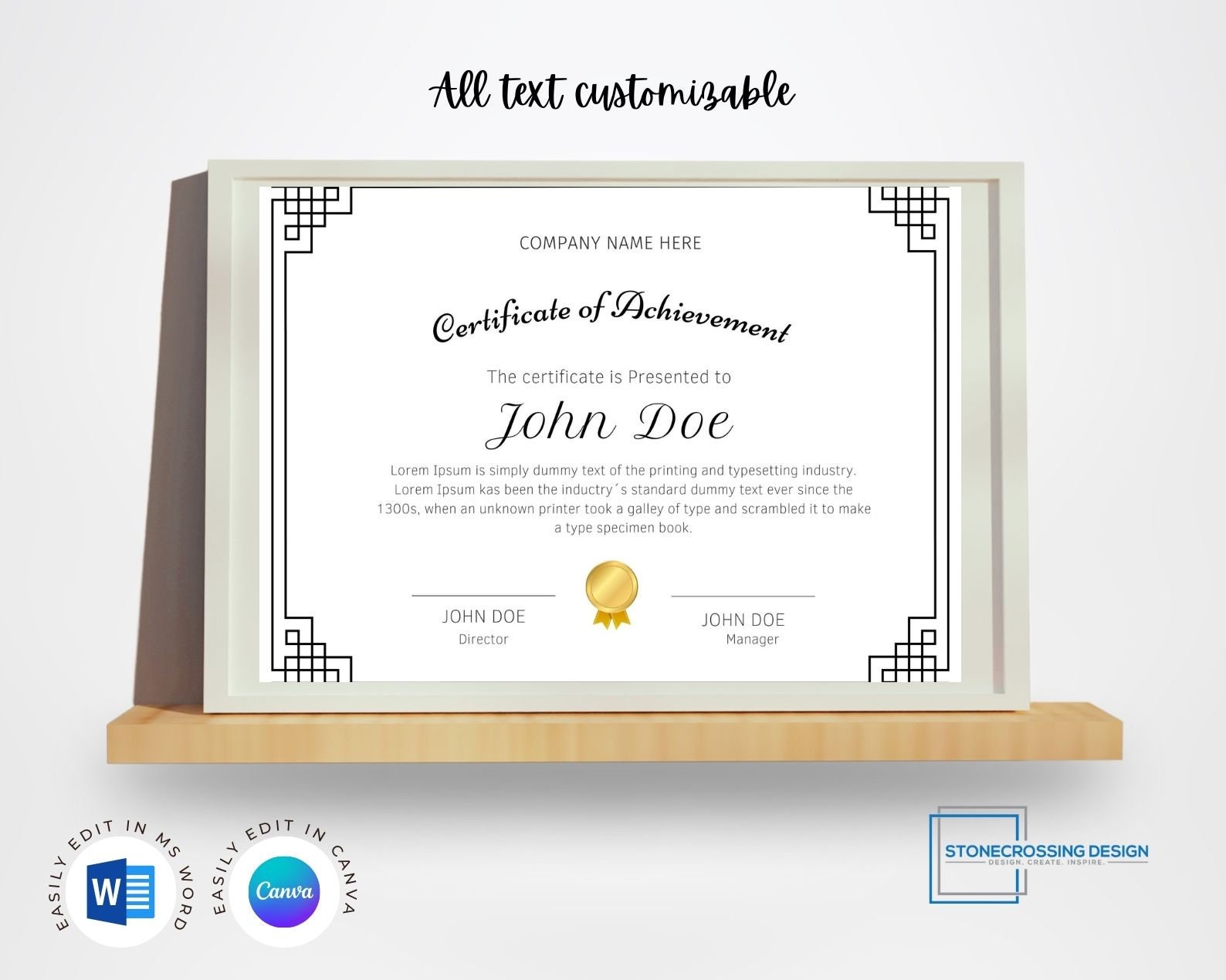 Editable Certificate of Achievement Template. Award Template. Printable ...
