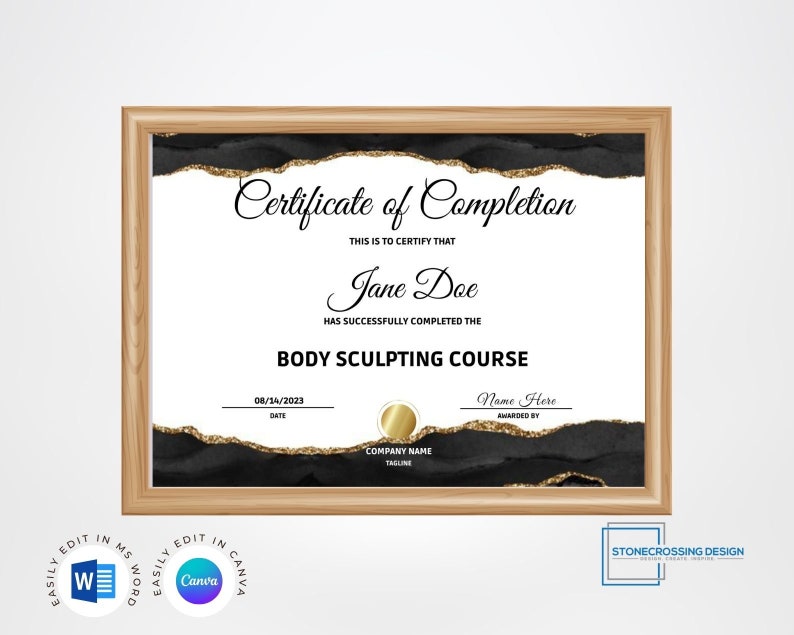 Editable Certificate of Completion Template. Award Template. - Etsy