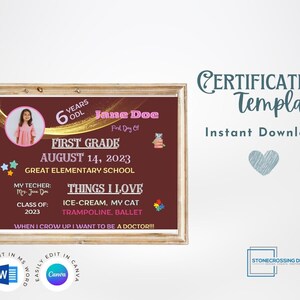 Editable First Day of School Template. School Certificate. Printable ...