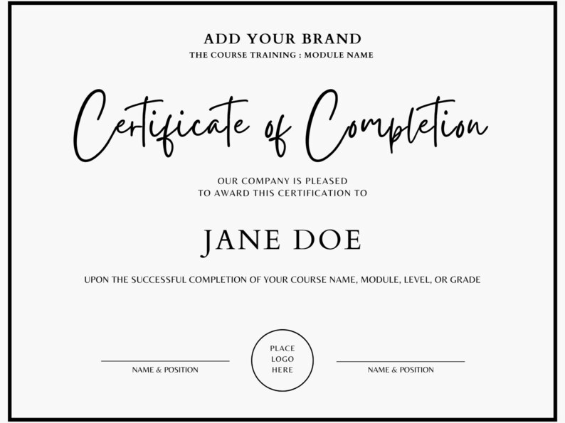Editable Certificate of Completion Template. Award Template. - Etsy